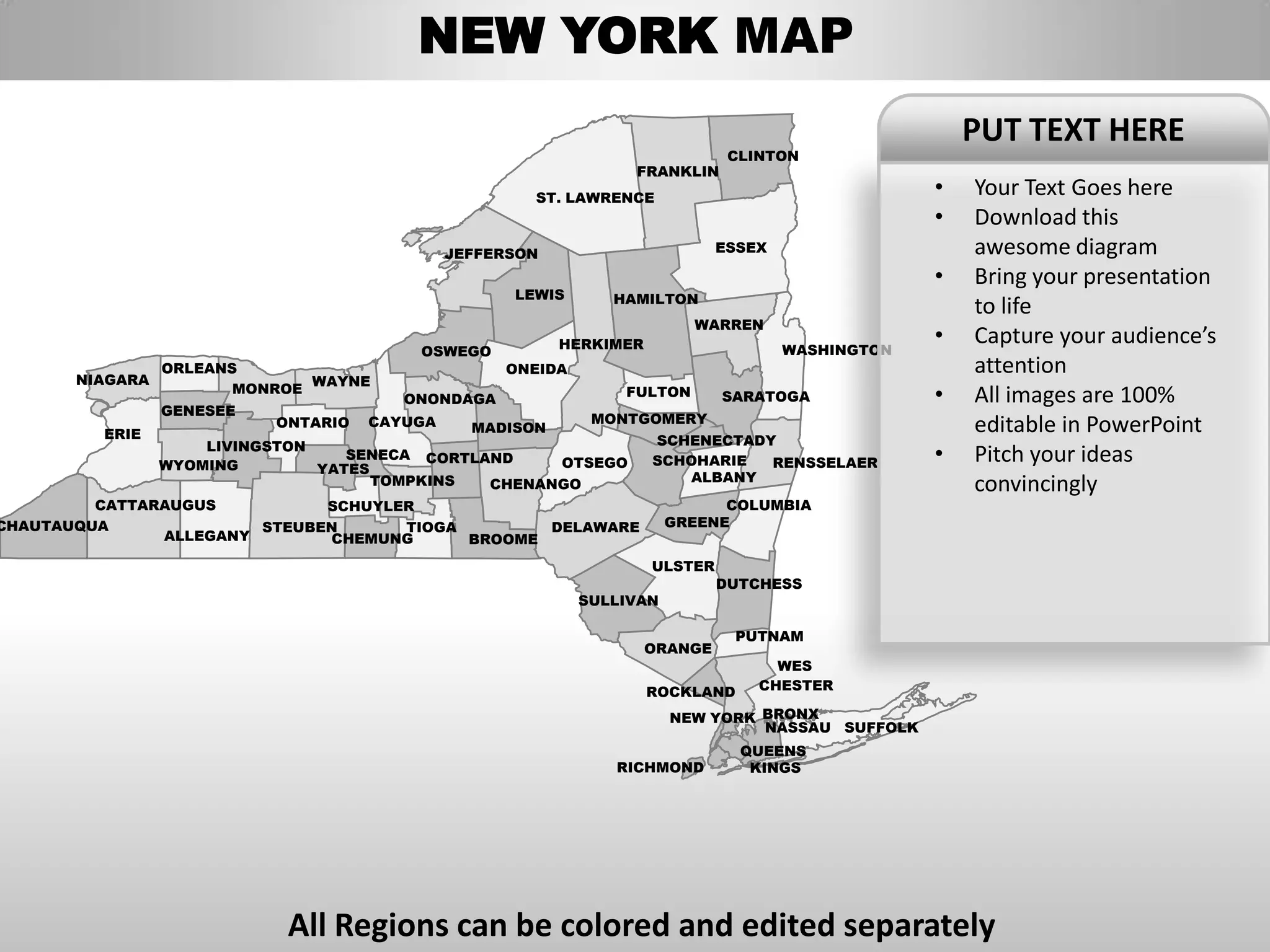 Usa new york state powerpoint county editable ppt maps and templates | PPTX