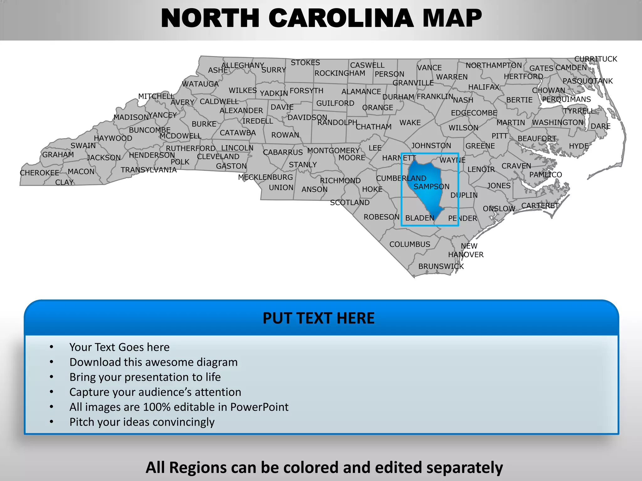 Usa north carolina state powrpoint county editable ppt maps and ...