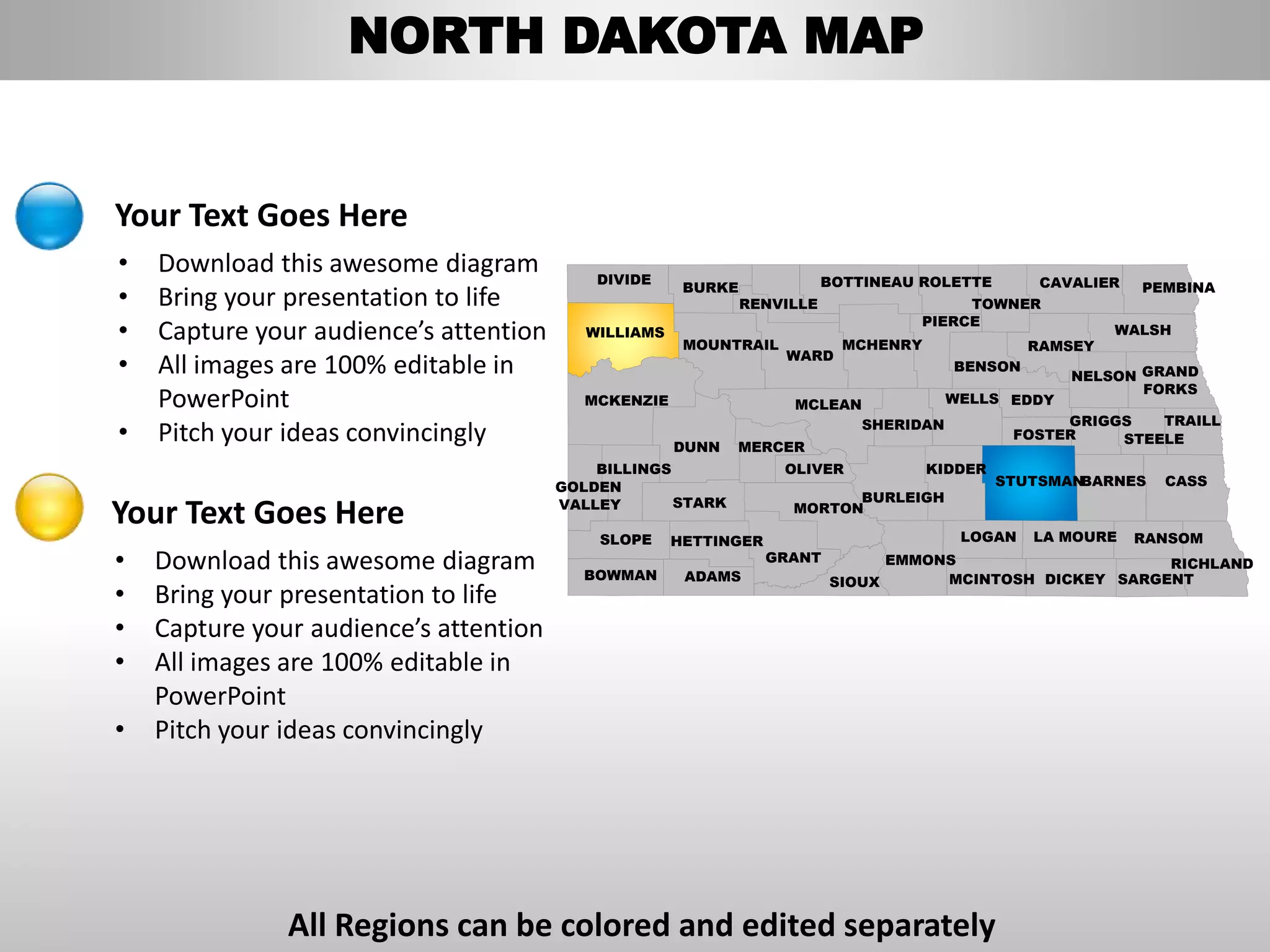 Usa north dakota state powerpoint county editable ppt maps and ...