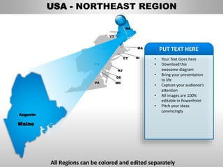 Usa northeast region country editable powerpoint maps with states and ...