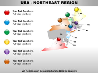 Usa northeast region country editable powerpoint maps with states and ...