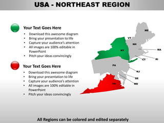 Usa northeast region country editable powerpoint maps with states and ...