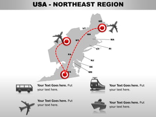 Usa northeast region country editable powerpoint maps with states and ...