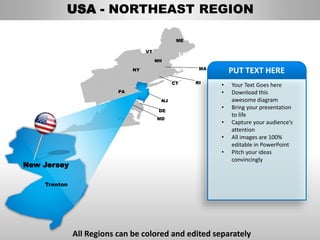 Usa northeast region country editable powerpoint maps with states and ...
