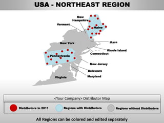 Usa northeast region country editable powerpoint maps with states and ...