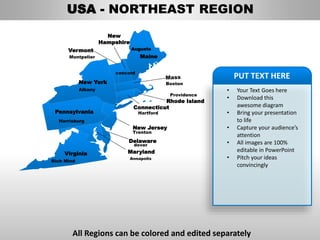 Usa northeast region country editable powerpoint maps with states and ...