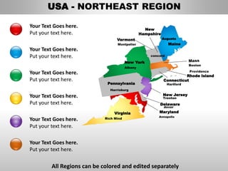 Usa northeast region country editable powerpoint maps with states and ...