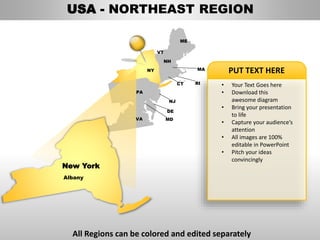 Usa northeast region country editable powerpoint maps with states and ...