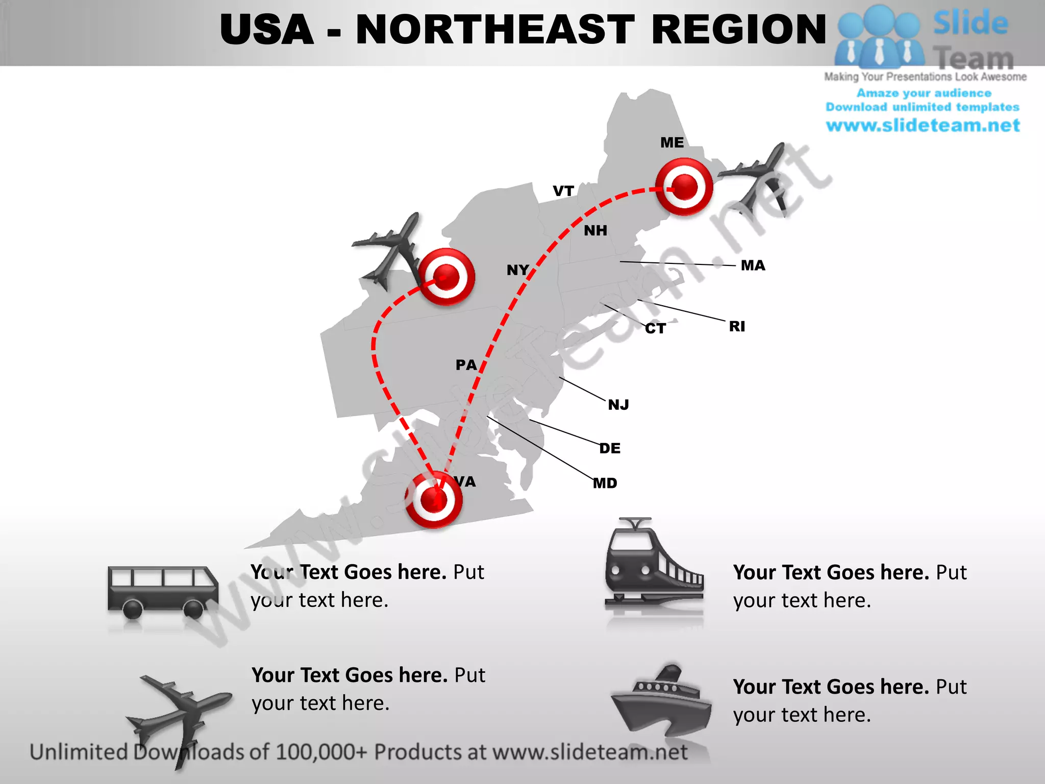 Usa northeast region country editable powerpoint maps with states and ...