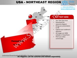 Usa northeast region country editable powerpoint maps with states and ...