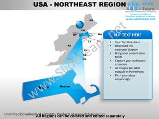 Usa northeast region country editable powerpoint maps with states and ...