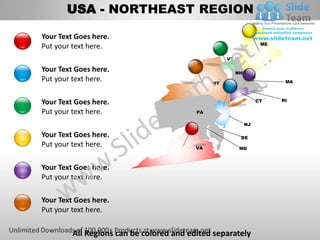 Usa northeast region country editable powerpoint maps with states and ...