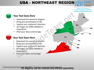 Usa northeast region country editable powerpoint maps with states and ...