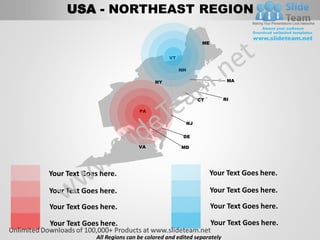 Usa northeast region country editable powerpoint maps with states and ...