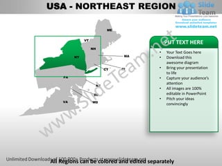 Usa northeast region country editable powerpoint maps with states and ...