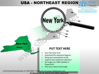 Usa northeast region country editable powerpoint maps with states and ...