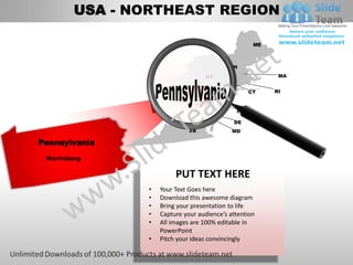 Usa northeast region country editable powerpoint maps with states and ...