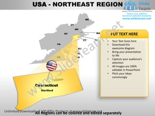 Usa northeast region country editable powerpoint maps with states and ...