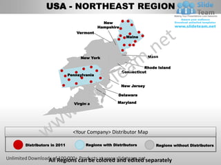 Usa northeast region country editable powerpoint maps with states and ...