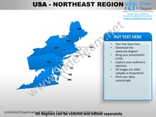Usa northeast region country editable powerpoint maps with states and ...