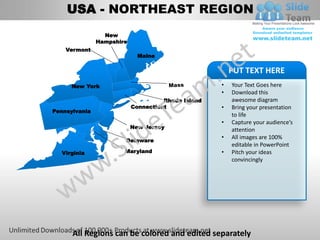 Usa northeast region country editable powerpoint maps with states and ...