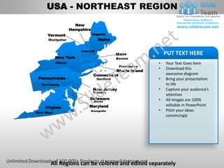 Usa northeast region country editable powerpoint maps with states and ...
