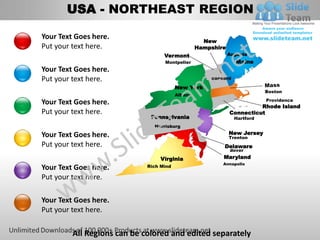 Usa northeast region country editable powerpoint maps with states and ...
