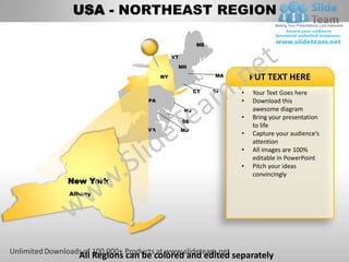 Usa northeast region country editable powerpoint maps with states and ...