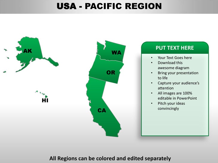 Usa pacific region country editable powerpoint maps with states and c…