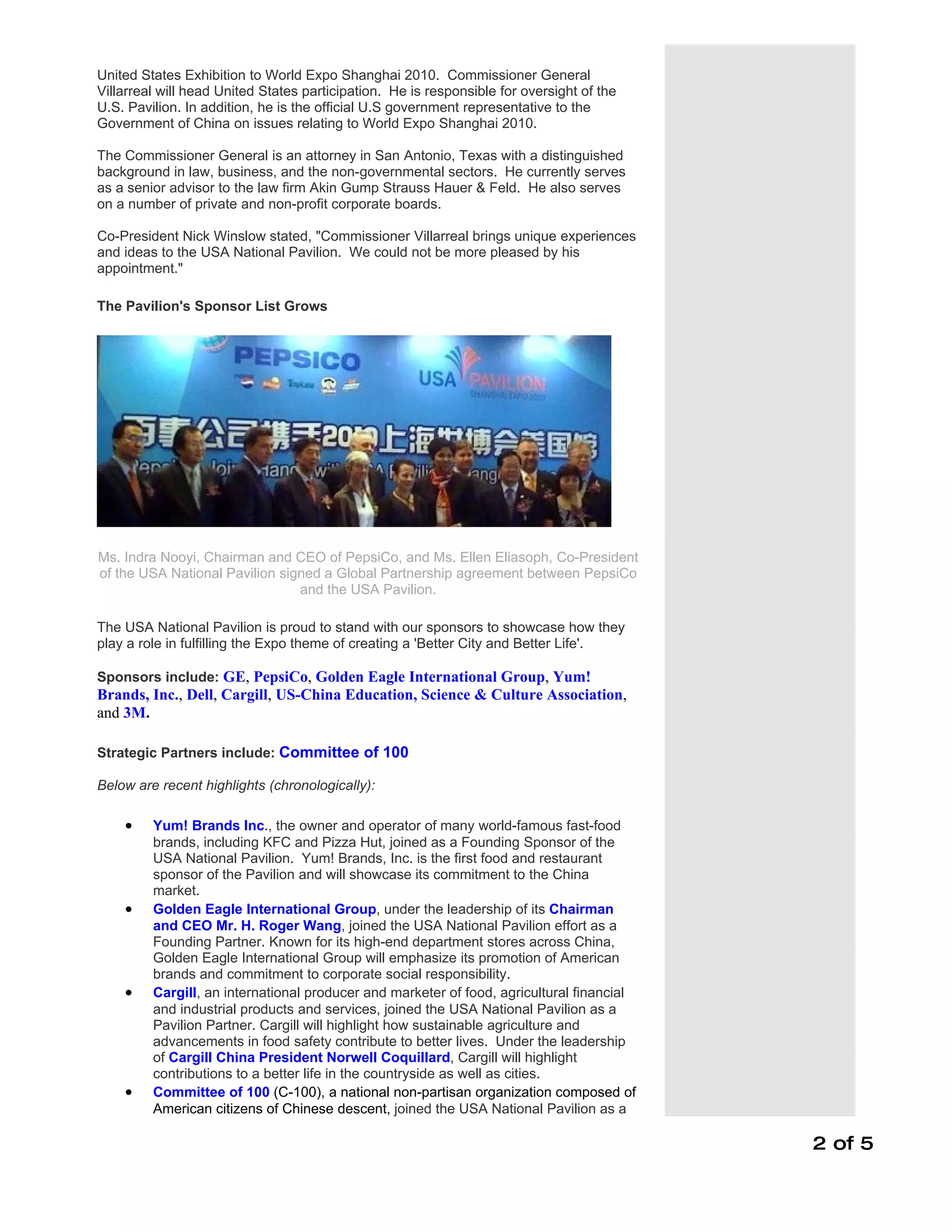 Usa Pavilion Update July 7 2009 edition | DOC