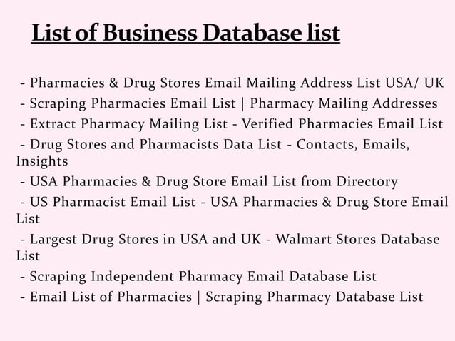 USA Pharmacies & Drug Store Email List | PPT