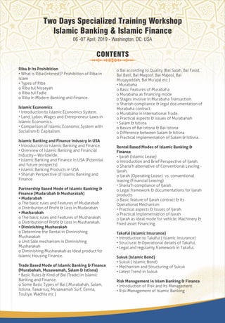Two Days Specialized Training Workshop on Islamic Banking & Finance in Washington, DC. USA | PDF
