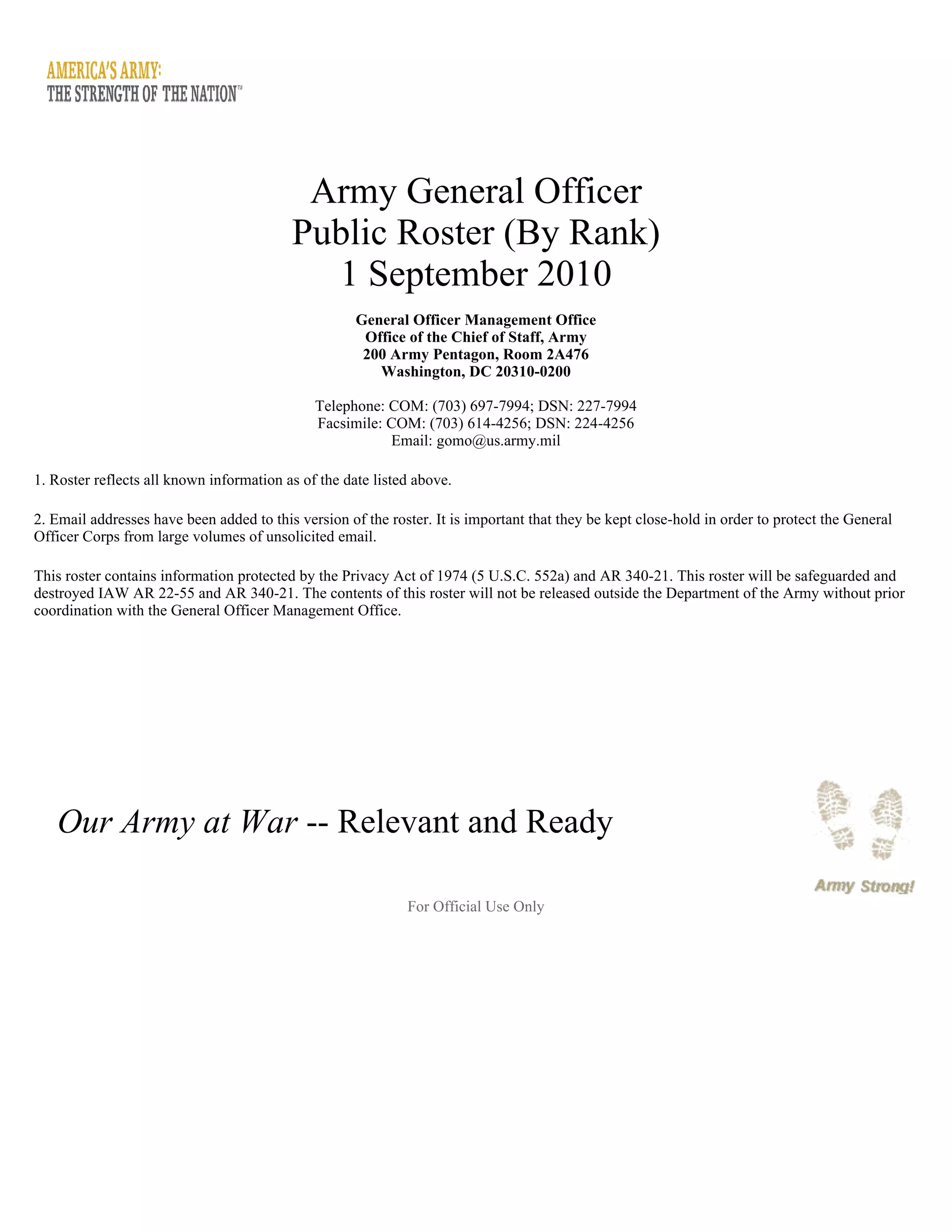Us army officer-roster-2012 | PDF | War and Conflicts
