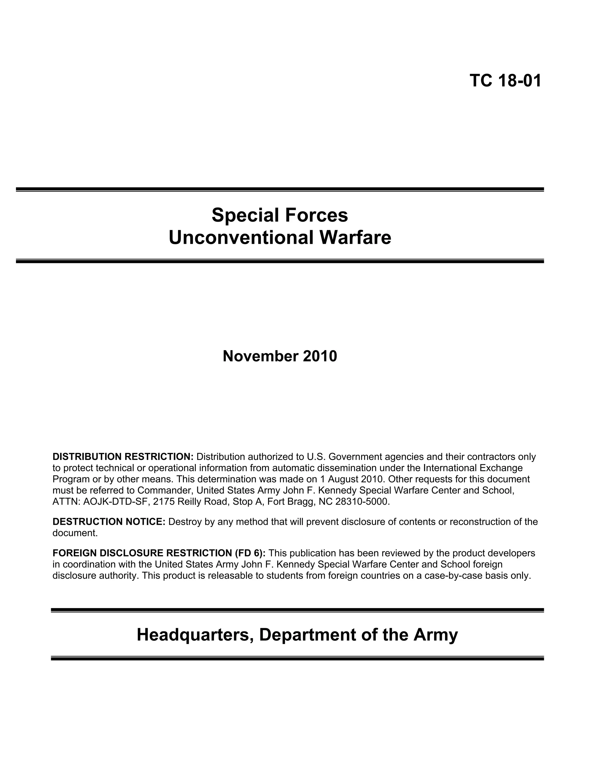 U.S. Army Special Forces Unconventional Warfare Training Manual ...