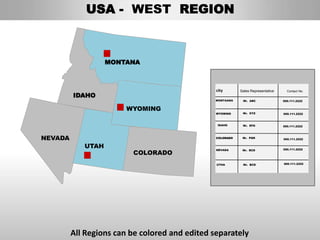 Usa rocky mountain region country editable powerpoint maps with states ...