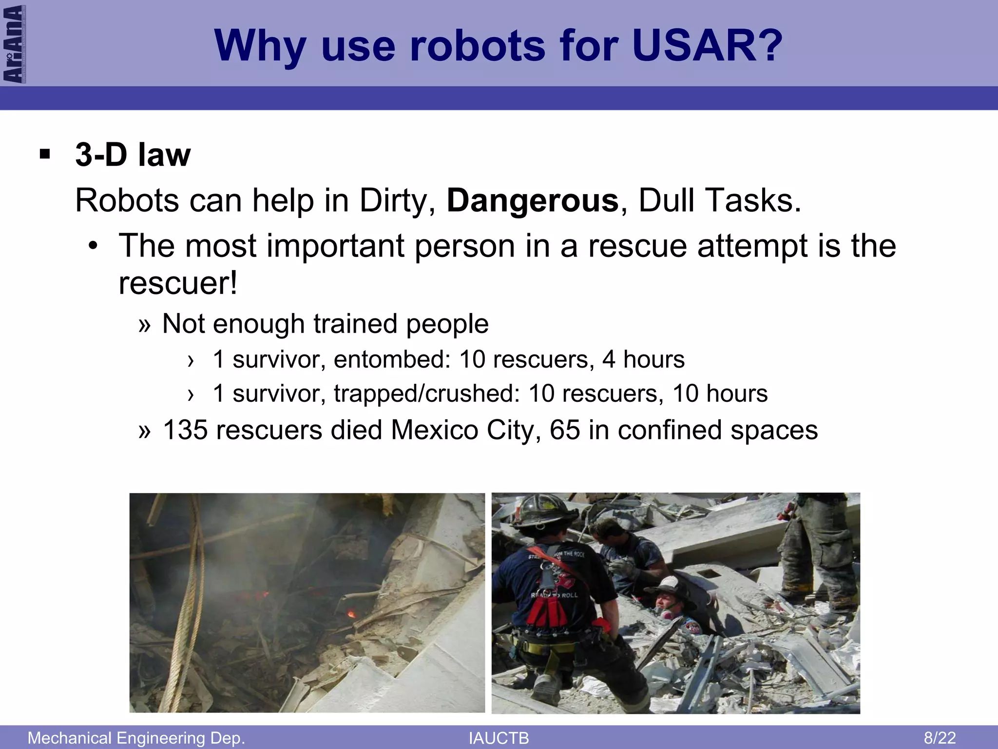 Urban Search And Rescue (USAR) robotics | PPT