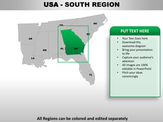 Usa south region country editable powerpoint maps with states and ...