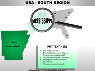 Usa south region country editable powerpoint maps with states and ...