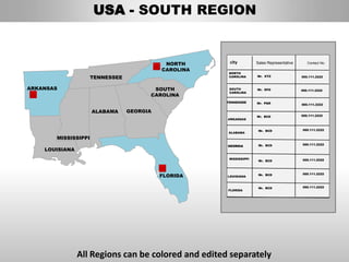 Usa south region country editable powerpoint maps with states and ...