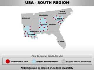 Usa south region country editable powerpoint maps with states and ...