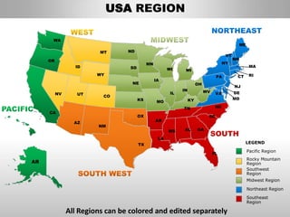 Usa south region country editable powerpoint maps with states and ...