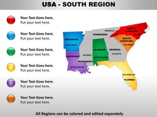 Usa south region country editable powerpoint maps with states and ...