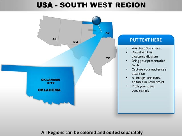 Usa south west region country editable powerpoint maps with states and ...