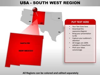 Usa south west region country editable powerpoint maps with states and ...