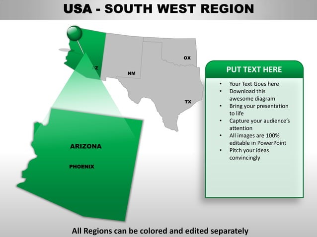 Usa south west region country editable powerpoint maps with states and ...
