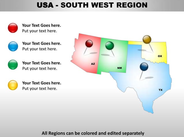 Usa south west region country editable powerpoint maps with states and ...