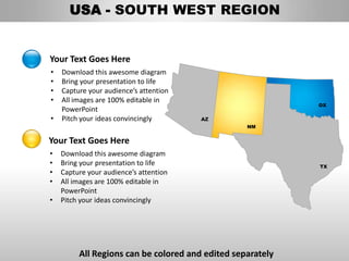 Usa south west region country editable powerpoint maps with states and ...