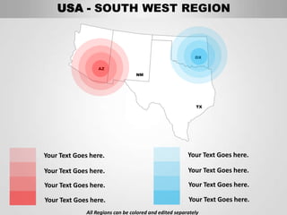 Usa south west region country editable powerpoint maps with states and ...