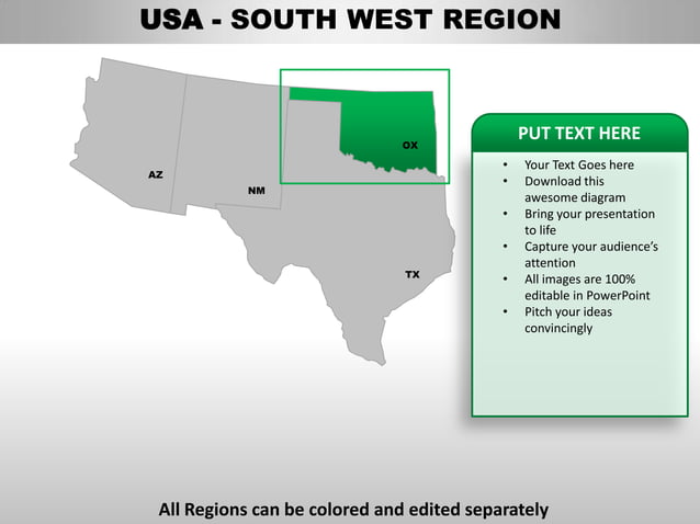 Usa south west region country editable powerpoint maps with states and ...