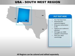 Usa south west region country editable powerpoint maps with states and ...